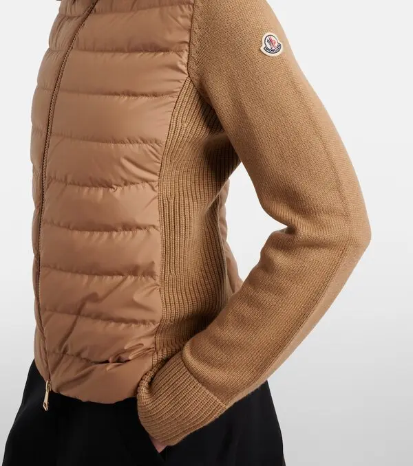 Moncler Down-paneled Virgin Wool Cardigan - Brown