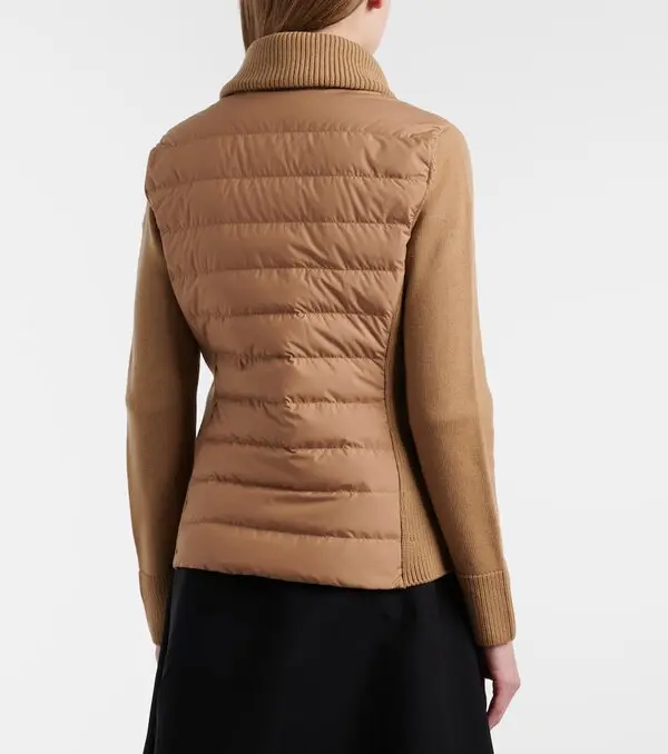 Moncler Down-paneled Virgin Wool Cardigan - Brown