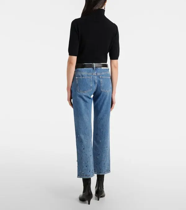 7 For All Mankind Calie Embellished Cropped Straight Jeans - Blue