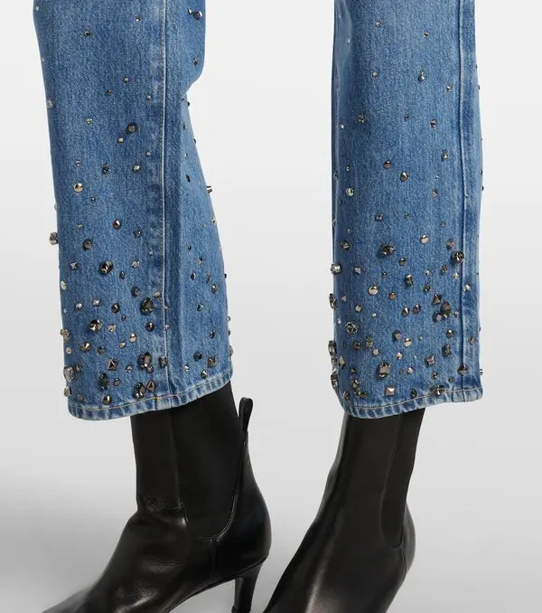 7 For All Mankind Calie Embellished Cropped Straight Jeans - Blue