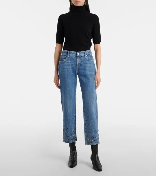 7 For All Mankind Calie Embellished Cropped Straight Jeans - Blue