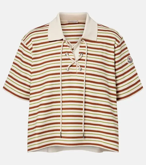 Moncler Striped Cotton Jersey Polo Shirt - Beige