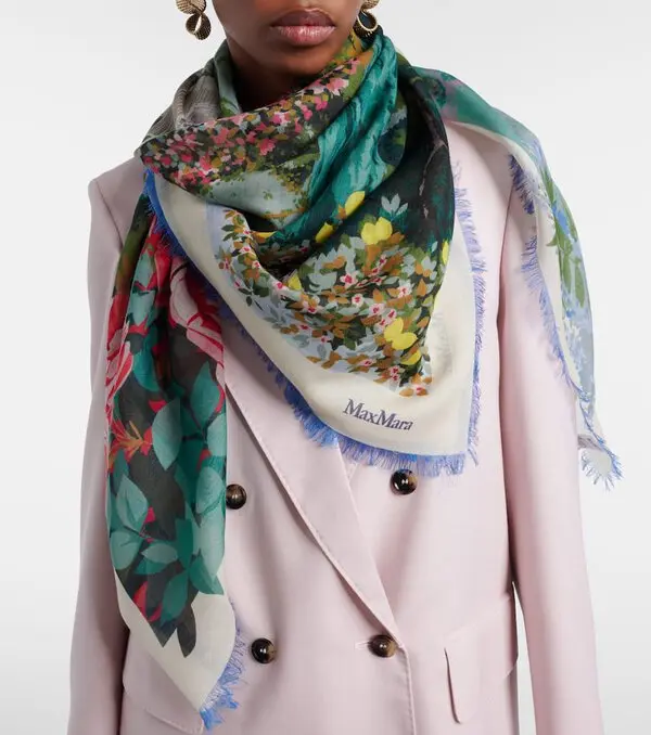 Max Mara Camice Printed Wool And Silk Scarf