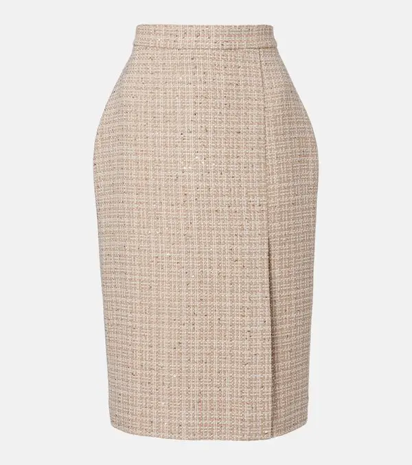 Elie Saab Checked Sequined Tweed Midi Skirt