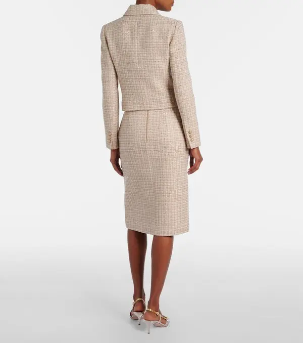 Elie Saab Checked Sequined Tweed Midi Skirt