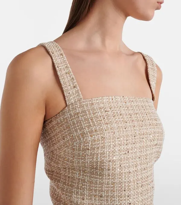 Elie Saab Checked Sequined Tweed Crop Top