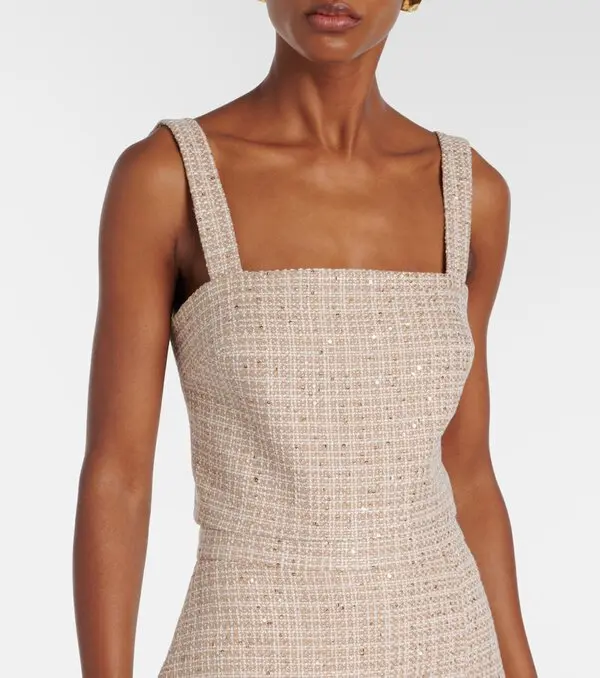 Elie Saab Checked Sequined Tweed Crop Top