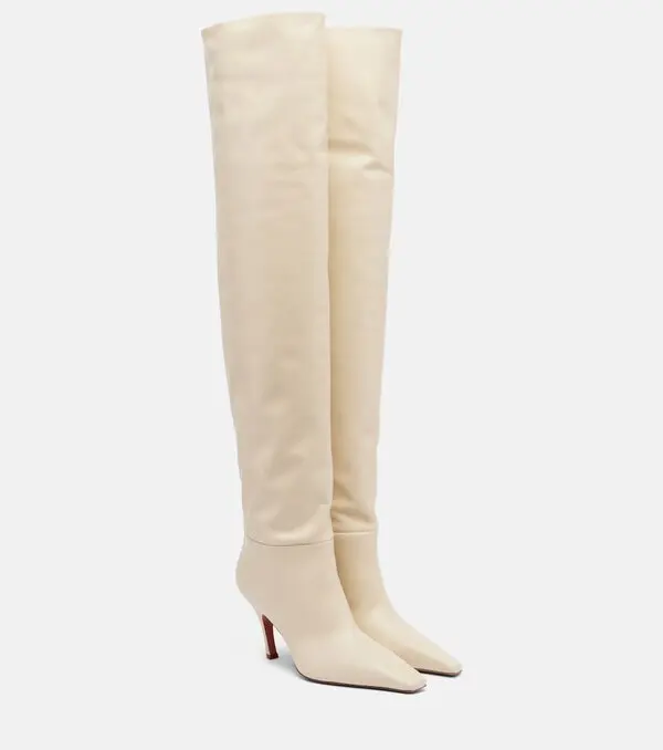 Amina Muaddi Jamie 80 Leather Over-the-knee Boots - Beige