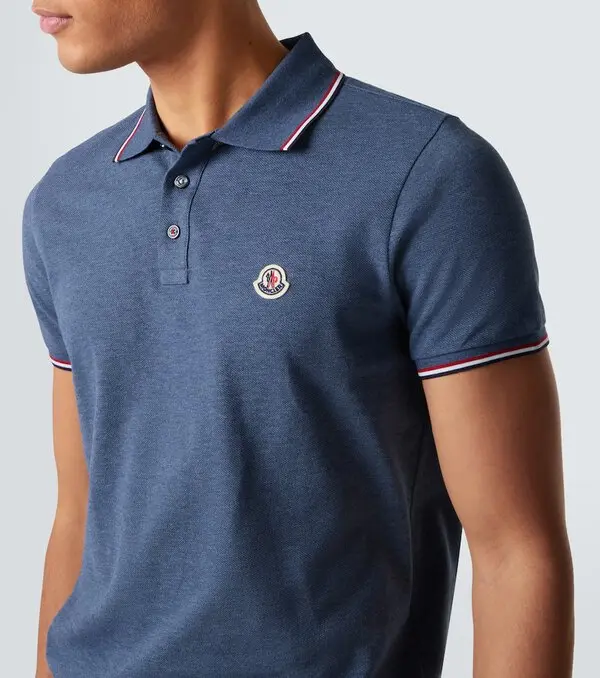 Moncler Cotton Piqué Polo Shirt - Blue