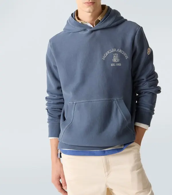 Moncler Logo Cotton Hoodie - Blue