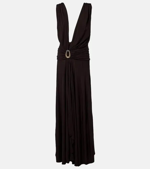Christopher Esber Draped Jersey Maxi Dress With Stone Pin