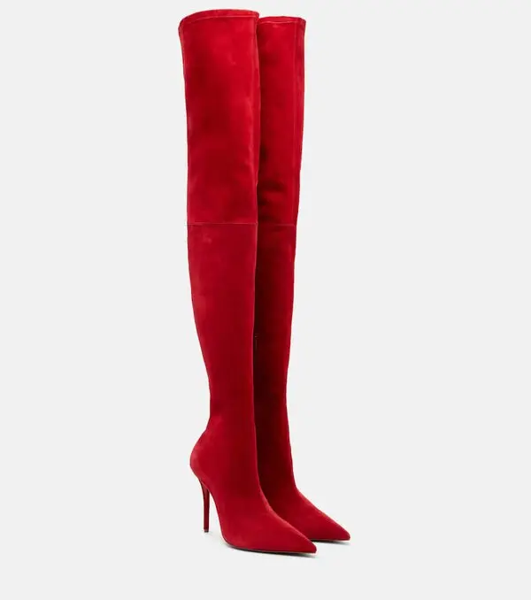 CHRISTIAN LOUBOUTIN Miss Z 100 Suede Over-the-knee Boots - Red