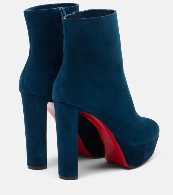 CHRISTIAN LOUBOUTIN Loo Booty 130 Suede Platform Ankle Boots - Blue