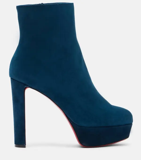 CHRISTIAN LOUBOUTIN Loo Booty 130 Suede Platform Ankle Boots - Blue