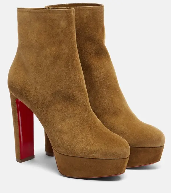 CHRISTIAN LOUBOUTIN Loo Booty 130 Suede Platform Ankle Boots - Green