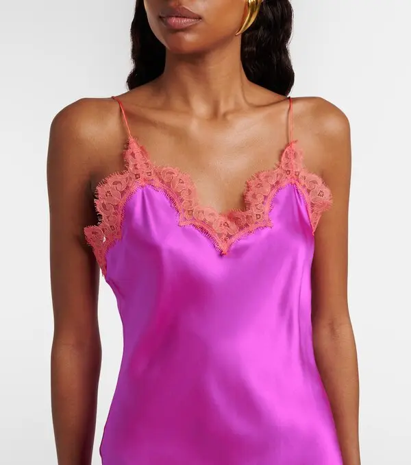 Roberto Cavalli Lace-trimmed Silk Slip Dress