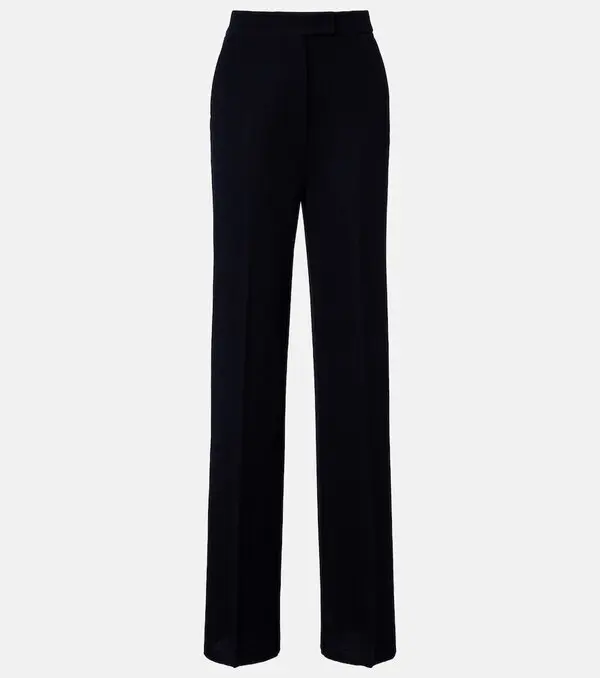 Max Mara Attinia Virgin Wool Piqué Wide-leg Pants - Blue