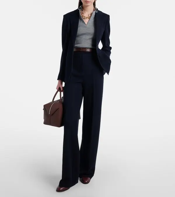 Max Mara Attinia Virgin Wool Piqué Wide-leg Pants