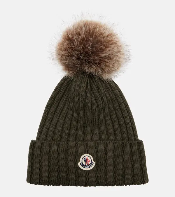 Moncler Logo Virgin Wool Beanie - Green