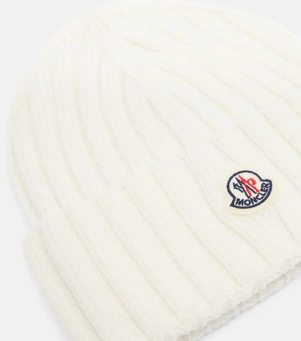 Moncler Logo Virgin Wool Beanie - White