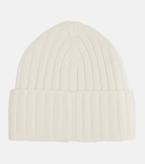 Moncler Logo Virgin Wool Beanie - White