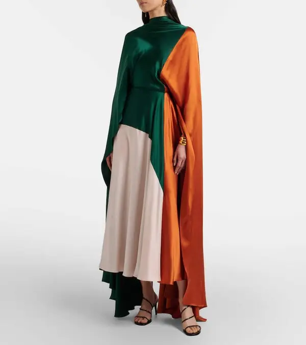 ROKSANDA Neolitsea Caped Silk Satin Gown - Multicoloured