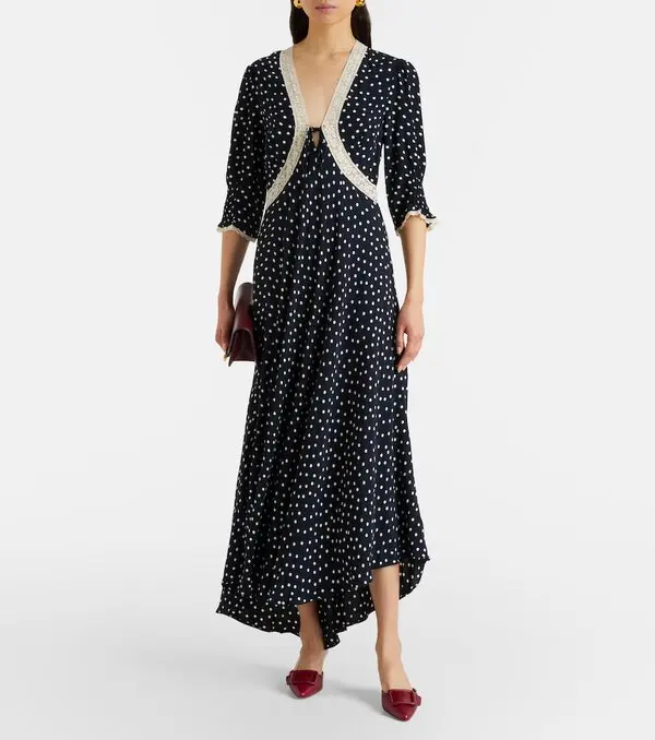 Rixo Amina Polka-dot Crêpe Midi Dress - Blue