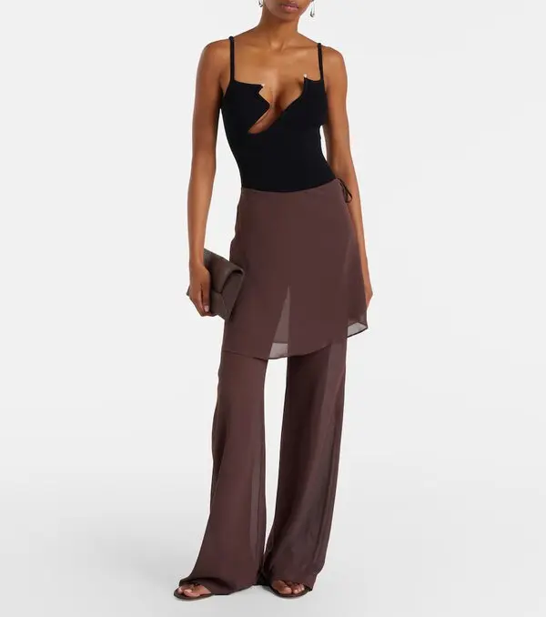 Christopher Esber Sheer Wide-leg Silk Pants - Brown
