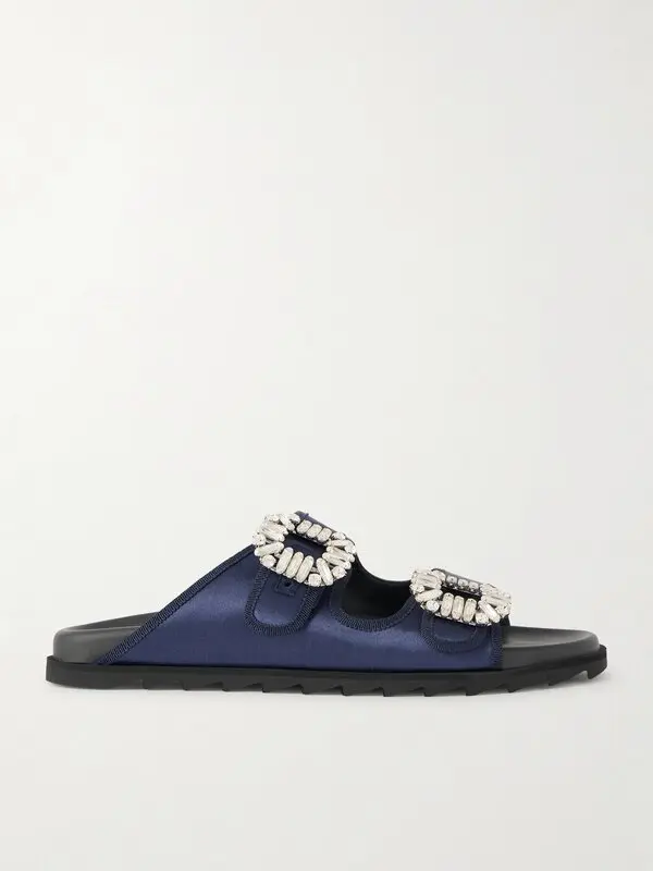 ROGER VIVIER Slidy Viv Crystal-embellished Satin Slides - Blue