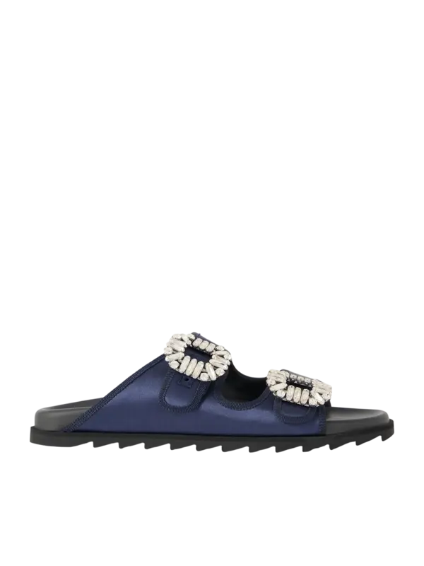 ROGER VIVIER Slidy Viv Crystal-embellished Satin Slides - Blue