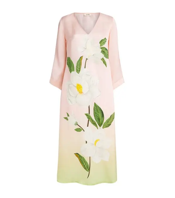 Verandah Magnolia Print Maxi Kaftan Dress - Pink
