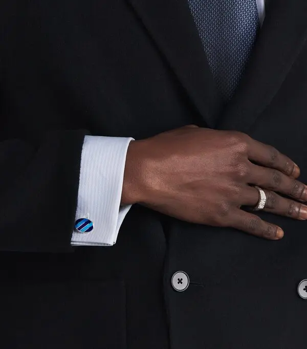 DEAKIN & FRANCIS Sterling Silver Denim Enamel Cufflinks