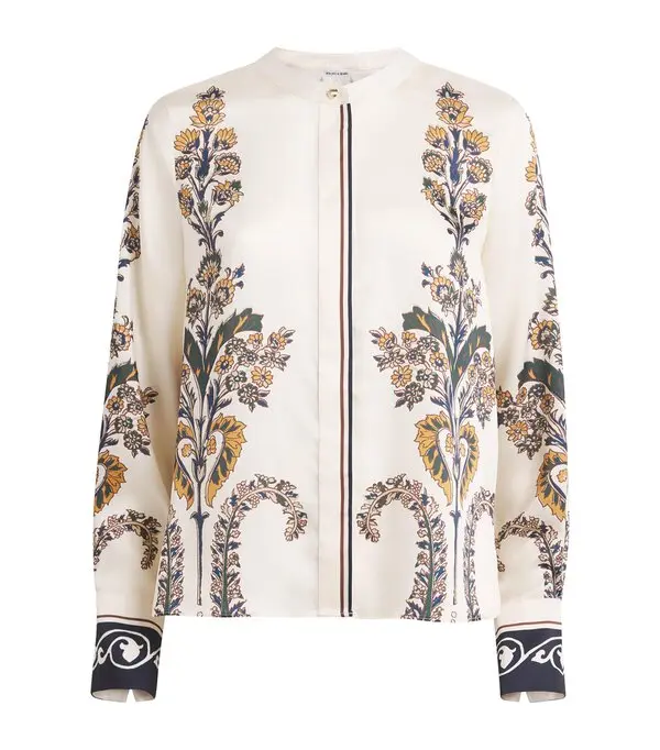 Veronica Beard Floral Print Twill Blouse - Beige
