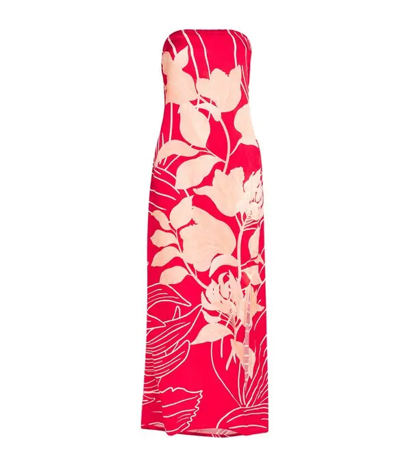 Verandah Strapless Tulip Printed Maxi Dress - Red