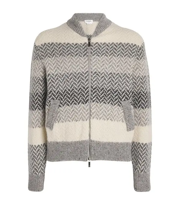 Thom Browne Wool-mohair Herringbone Bomber Cardigan