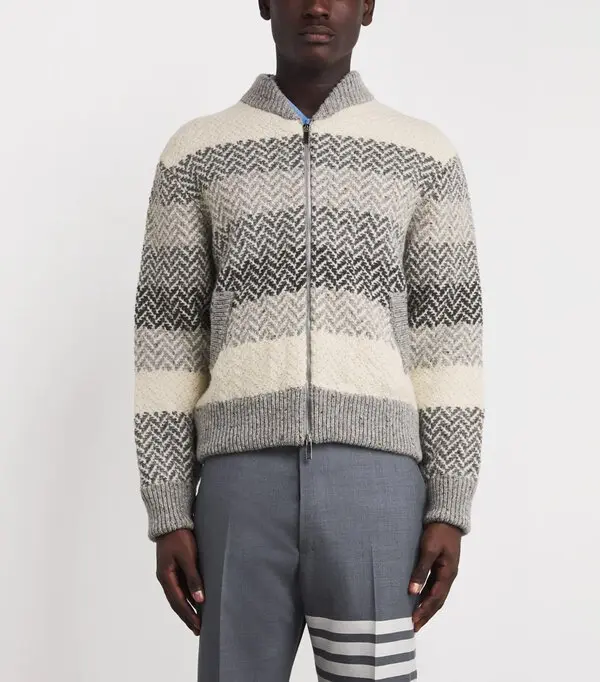 Thom Browne Wool-mohair Herringbone Bomber Cardigan