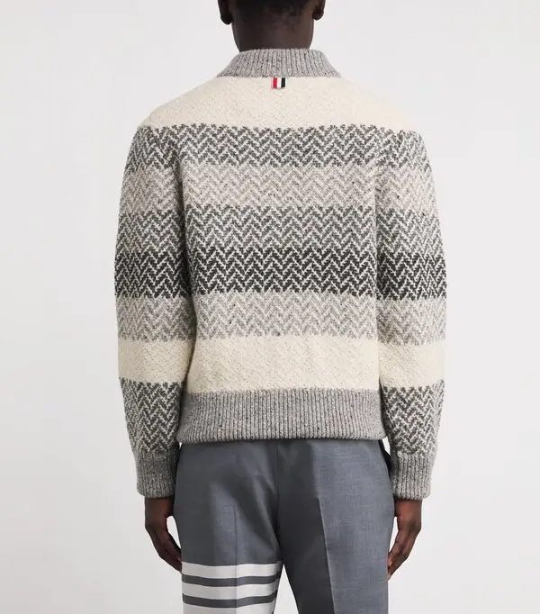 Thom Browne Wool-mohair Herringbone Bomber Cardigan