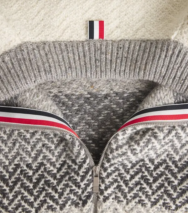 Thom Browne Wool-mohair Herringbone Bomber Cardigan