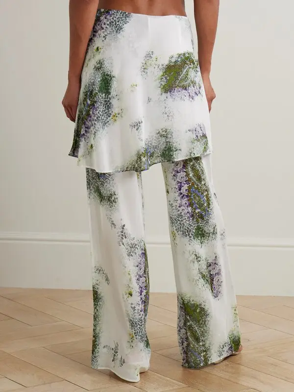 Christopher Esber Absence Layered Printed Silk-chiffon Wide-leg Pants - Neutrals