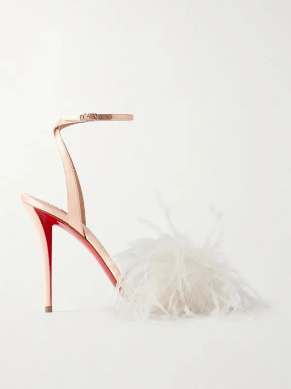 CHRISTIAN LOUBOUTIN Miss Z Poupi 100 Feather-embellished Satin Sandals - Pink