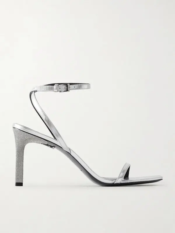 Tory Burch Crystal-embellished Metallic Leather Sandals - Silver
