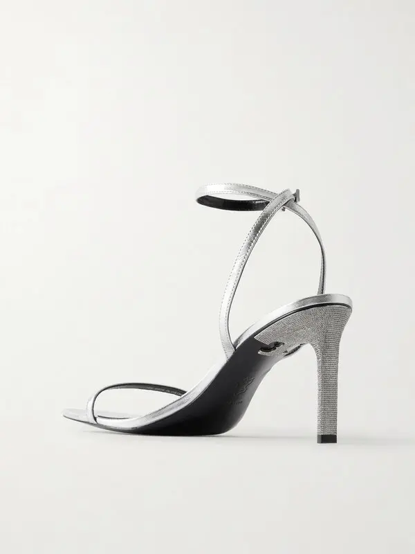 Tory Burch Crystal-embellished Metallic Leather Sandals - Silver