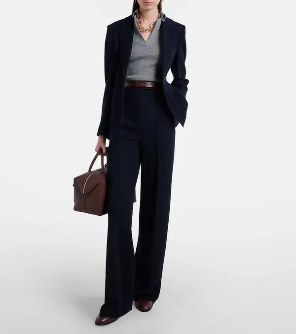 Max Mara Attinia Virgin Wool Piqué Wide-leg Pants
