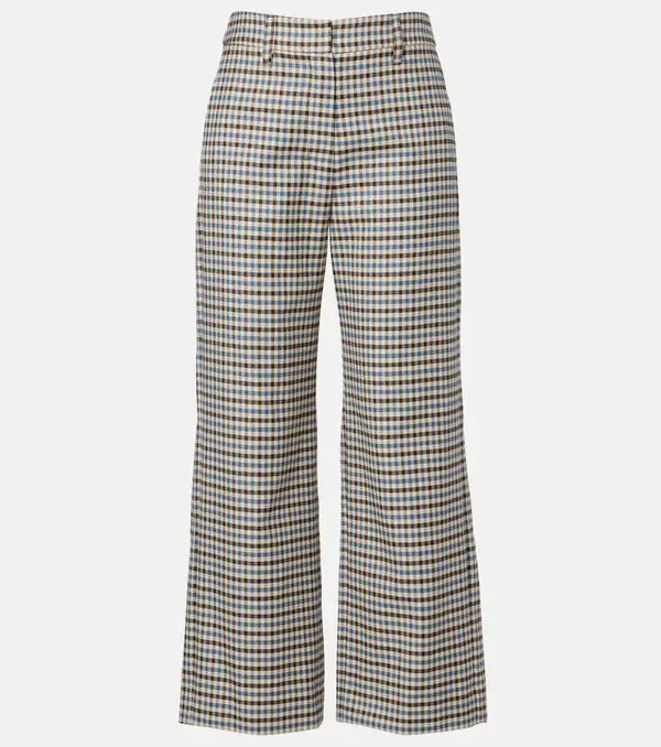 Max Mara Michelle Wool And Cotton Checked Wide-leg Trousers