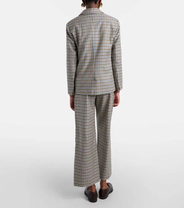 Max Mara Michelle Wool And Cotton Checked Wide-leg Trousers