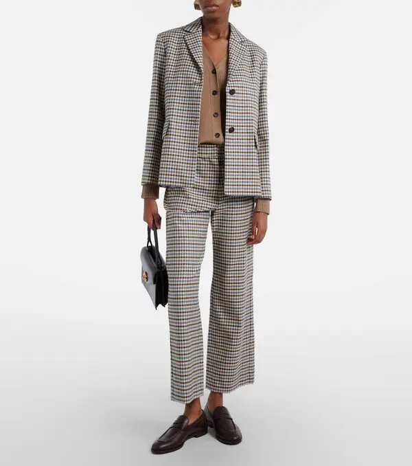 Max Mara Michelle Wool And Cotton Checked Wide-leg Trousers