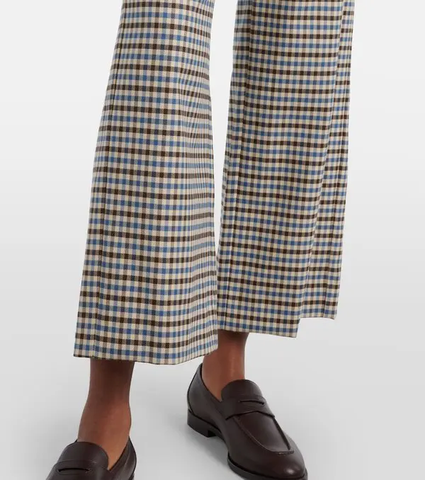 Max Mara Michelle Wool And Cotton Checked Wide-leg Trousers