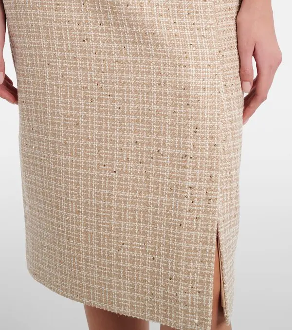 Elie Saab Checked Sequined Tweed Midi Skirt