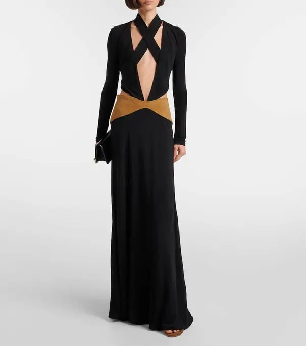 Christopher Esber Contour Cutout Suede-trimmed Gown