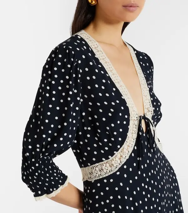 Rixo Amina Polka-dot Crepe Midi Dress